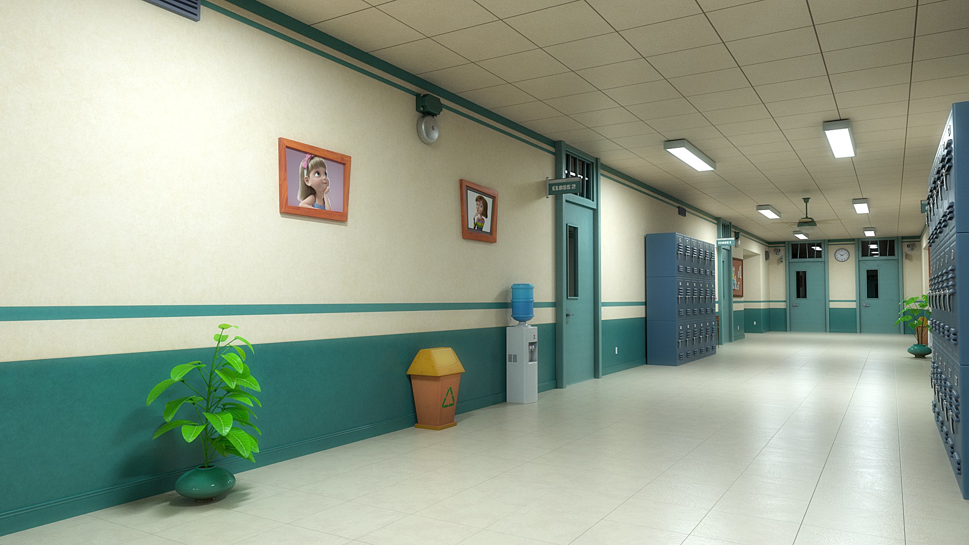 3D Cartoon Classroom Corridor - TurboSquid 1706516