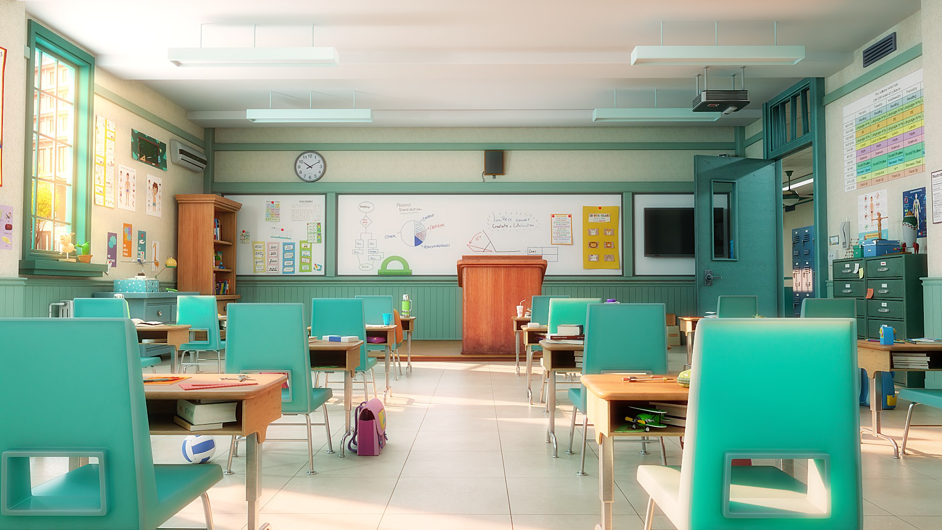 3D Cartoon Classroom Corridor - TurboSquid 1706516