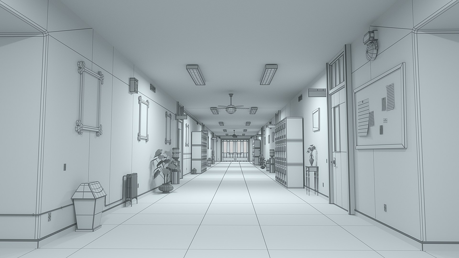 3D Cartoon Classroom Corridor - TurboSquid 1706516