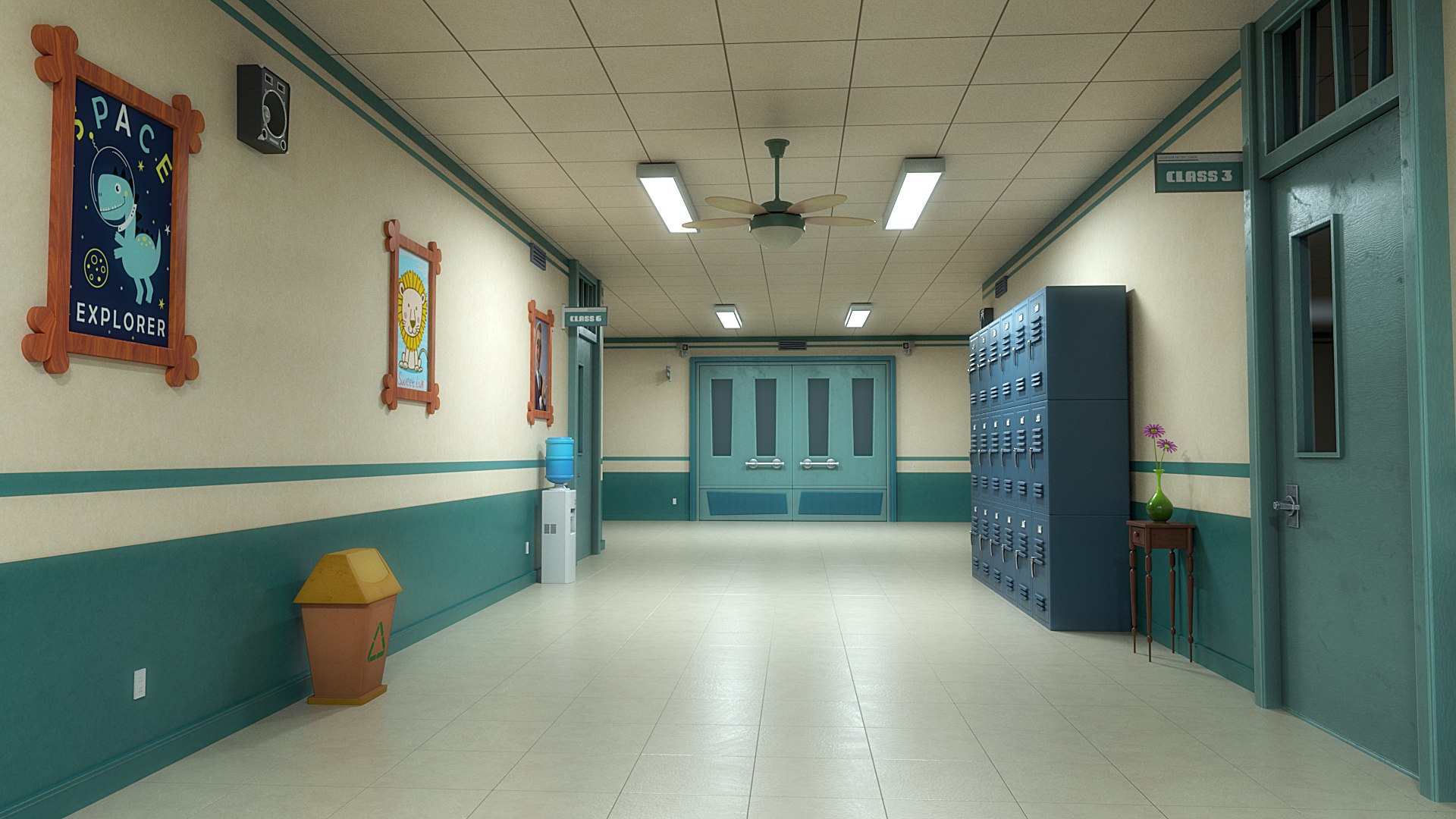 3D Cartoon Classroom Corridor - TurboSquid 1706516