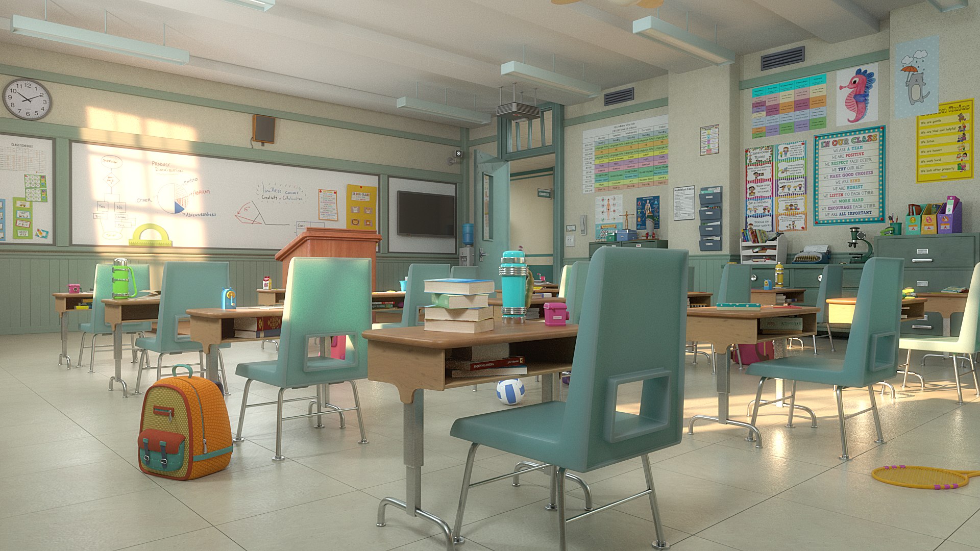 3D cartoon classroom corridor - TurboSquid 1706516