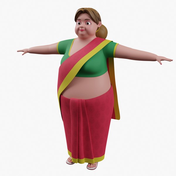 modelo 3d Fat Indian Women Cartoon Rigged - TurboSquid 2007324