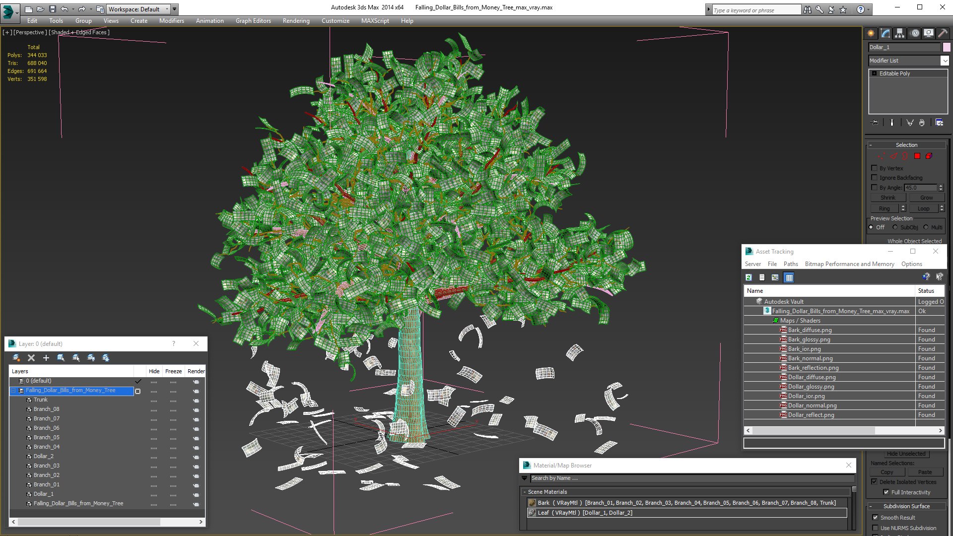 3D model falling dollar bills money - TurboSquid 1545772