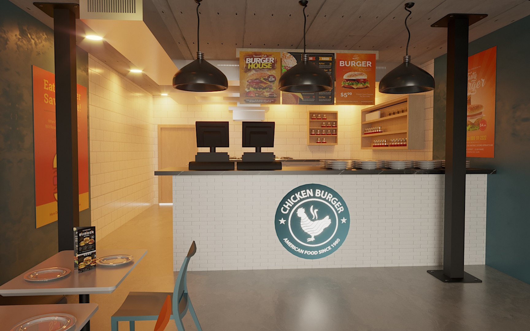 3D Modern Burger Food Interior Design - TurboSquid 1422445