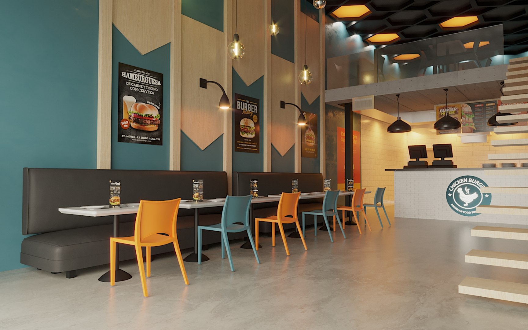 3D Modern Burger Food Interior Design - TurboSquid 1422445