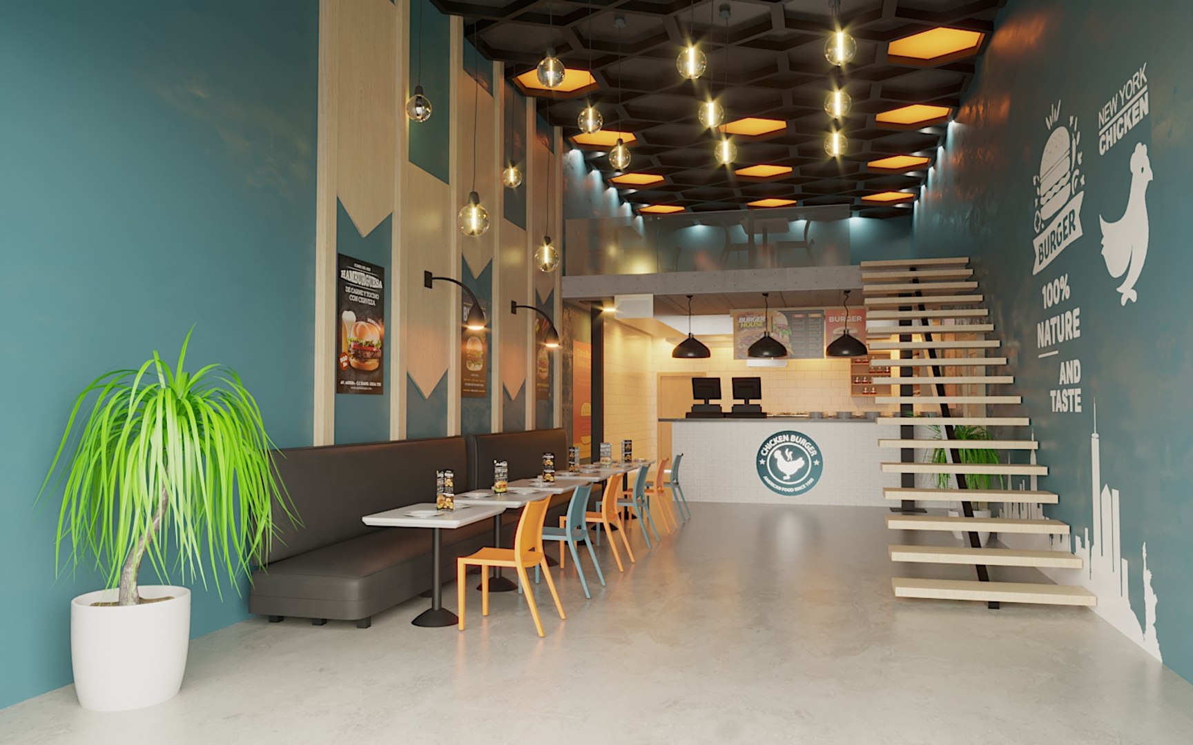 3D Modern Burger Food Interior Design - TurboSquid 1422445