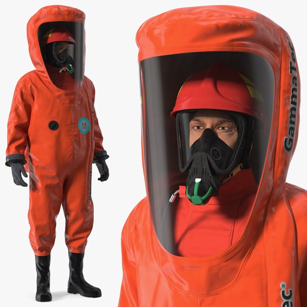 Heavy Duty Chemical Protective Suit Standing Pose Red 3D model ...