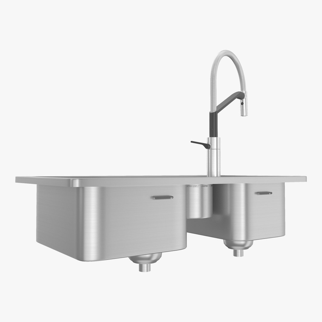 3D Kitchen sink Alpes-Inox with Heron By Nobili faucet model ...
