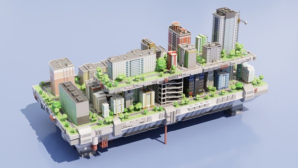 3D City on a water platform model - TurboSquid 1828046