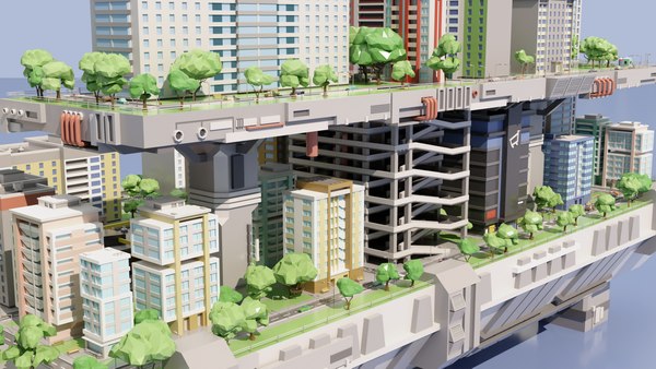 3D City on a water platform model - TurboSquid 1828046