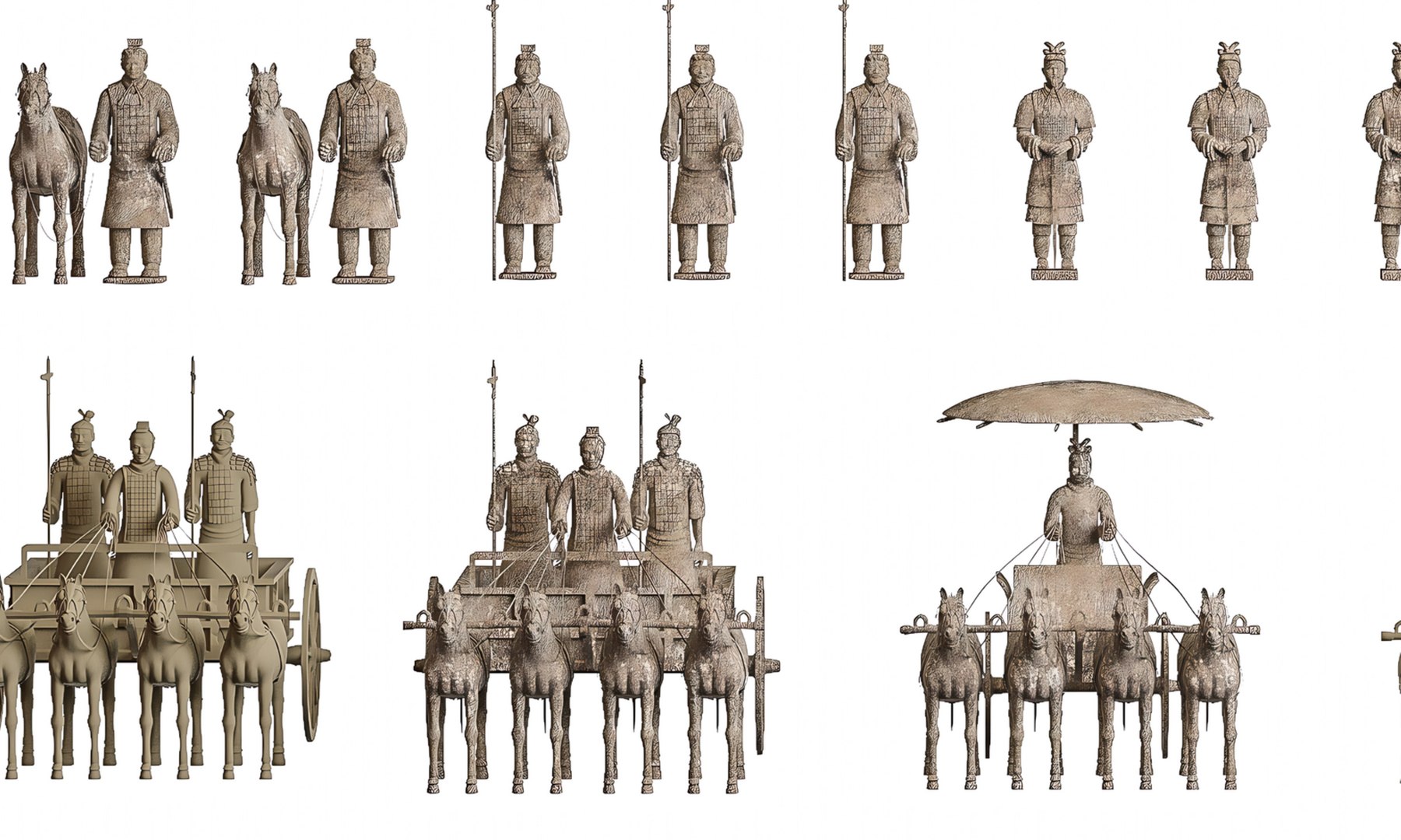 3D Terra-Cotta Warriors And Horse-drawn Vehicle Statue Model ...