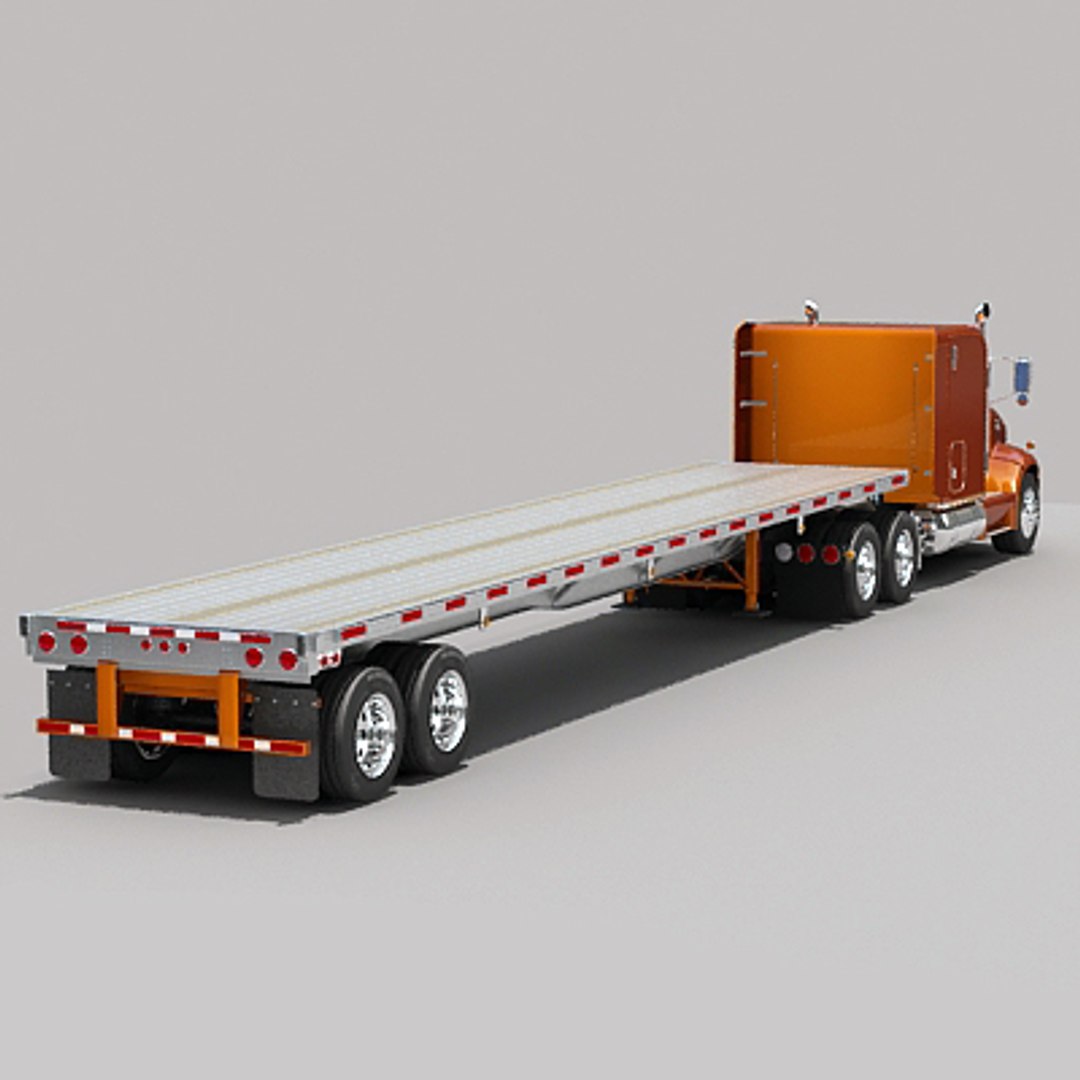 3d Semi Truck Flatbed Trailer Model