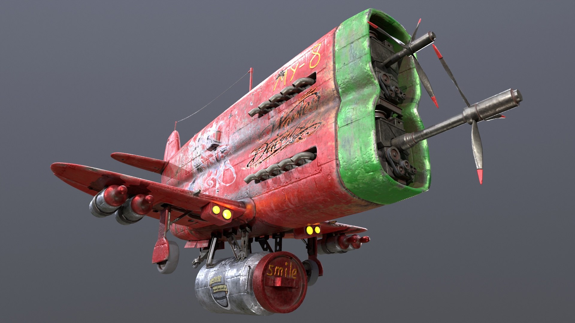 3D Stylized realistic red-green airplane - TurboSquid 2110158
