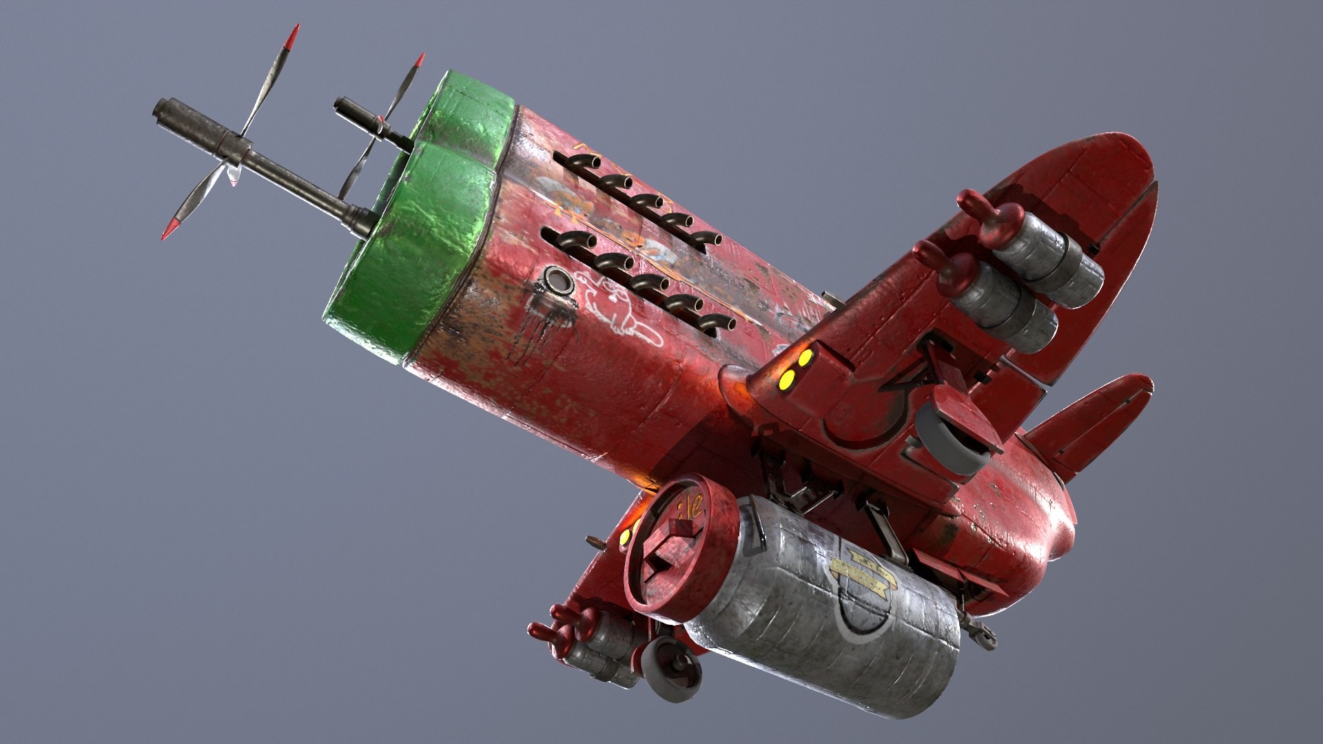 3D Stylized realistic red-green airplane - TurboSquid 2110158