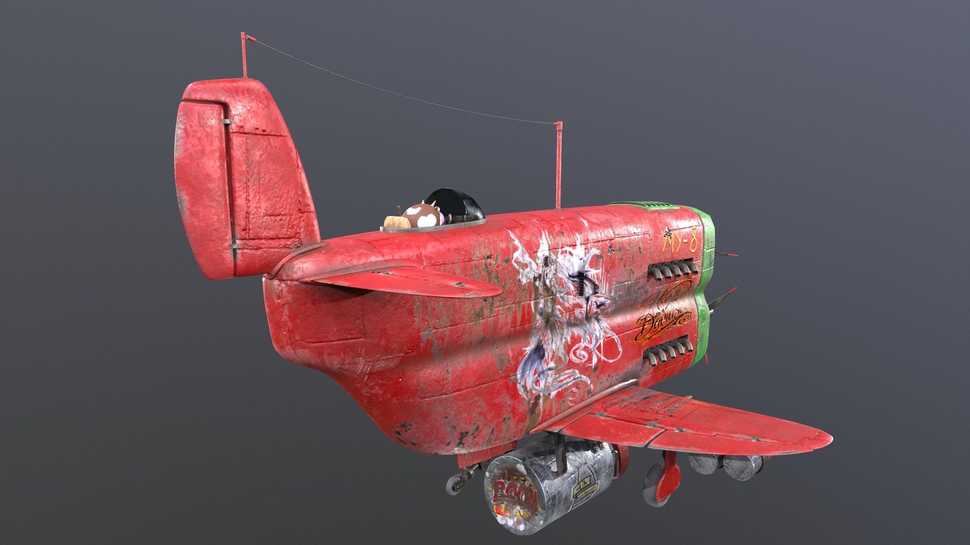3D Stylized realistic red-green airplane - TurboSquid 2110158