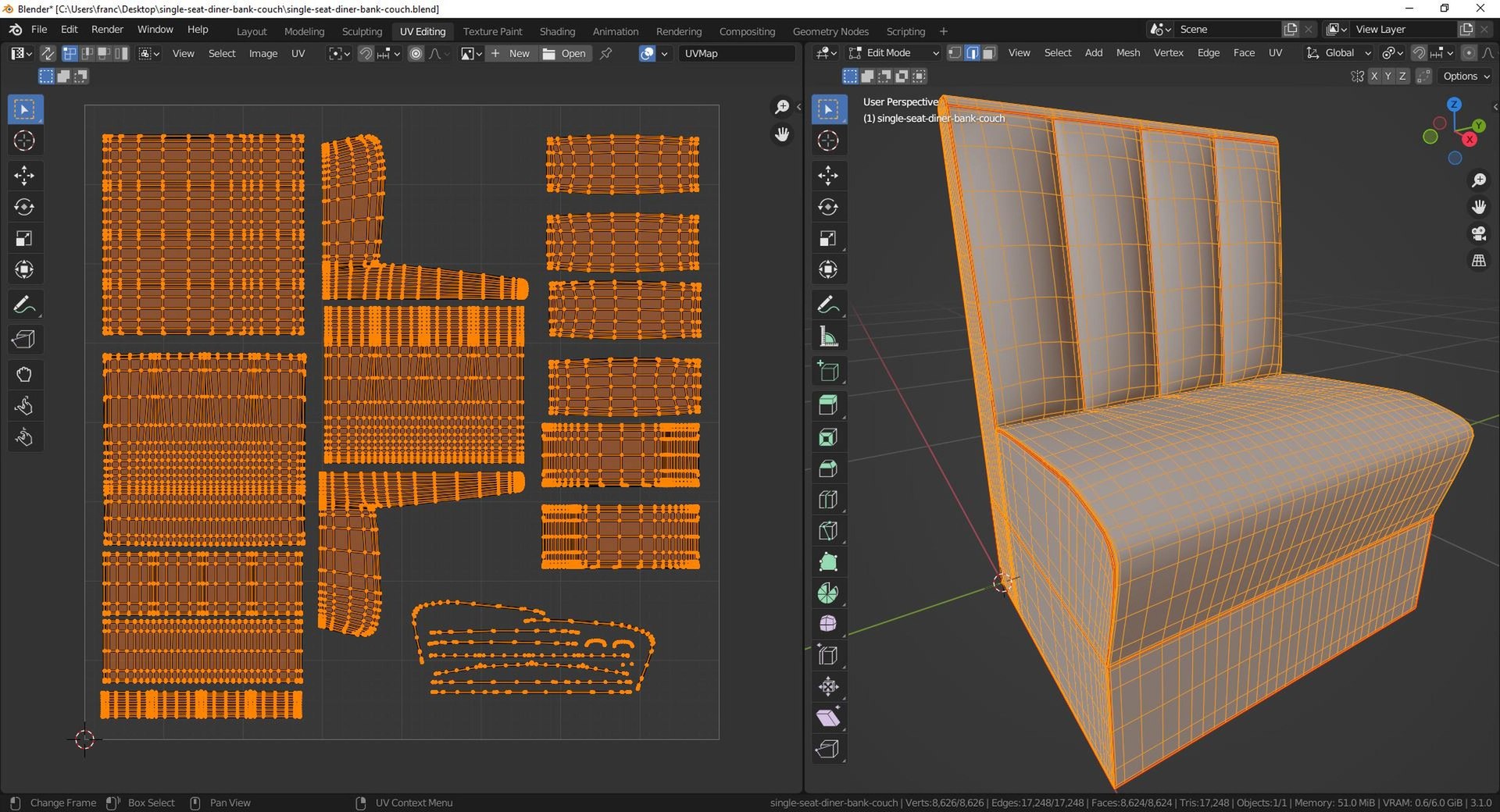 Single Seat Diner Bank Couch 3D Model - TurboSquid 1937007