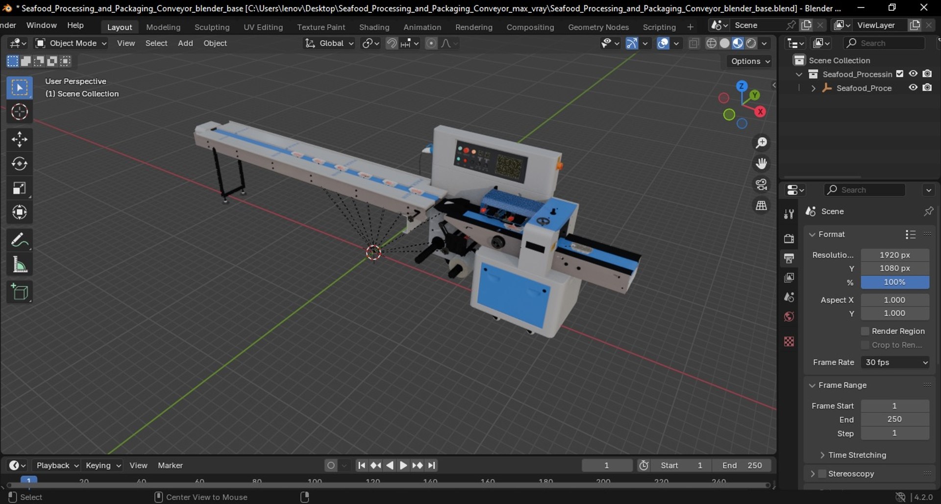 3D Seafood Processing And Packaging Conveyor Model - TurboSquid 2411109