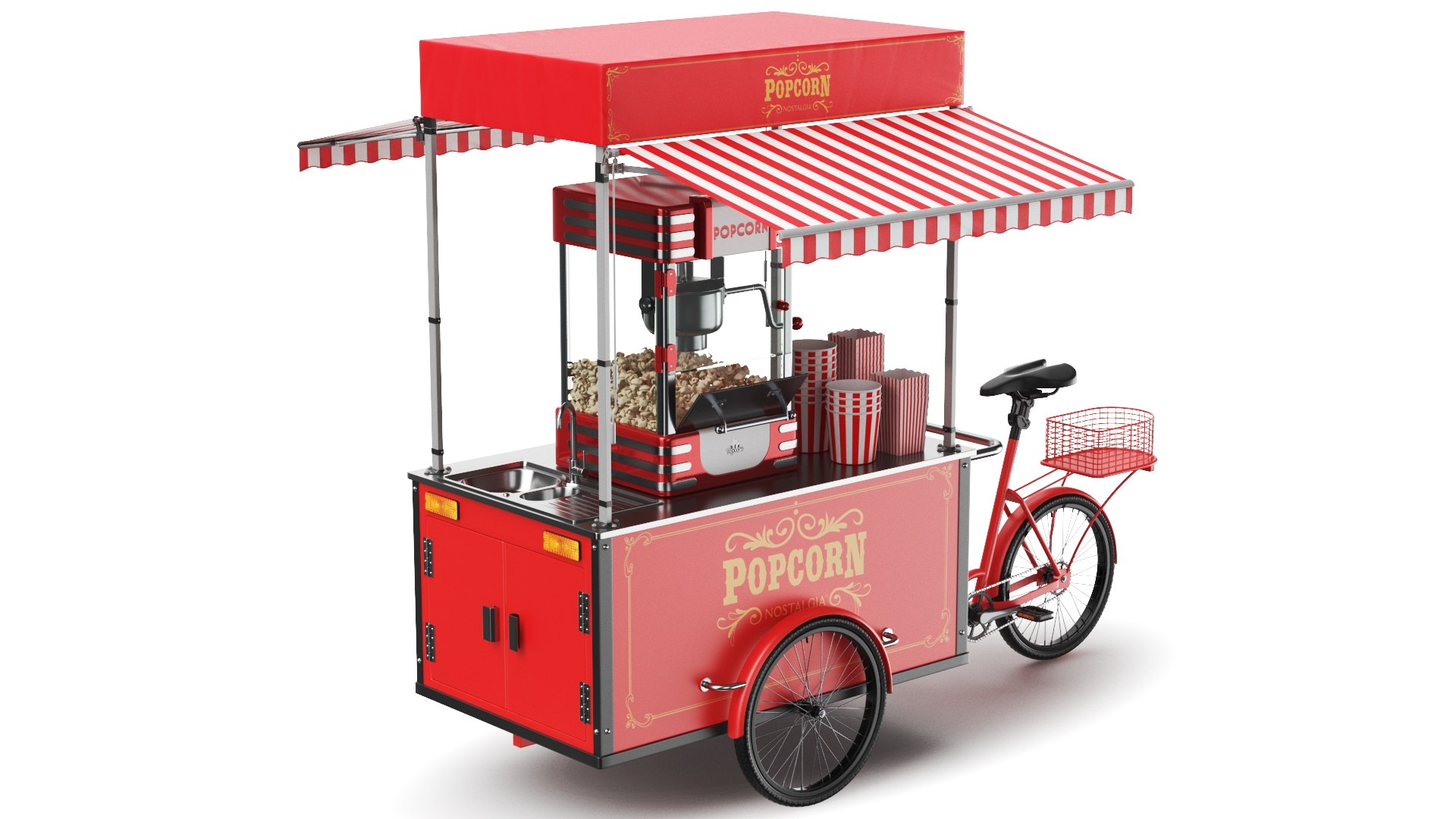 3D Detailed Popcorn Cart Bicycle Model - TurboSquid 2330685