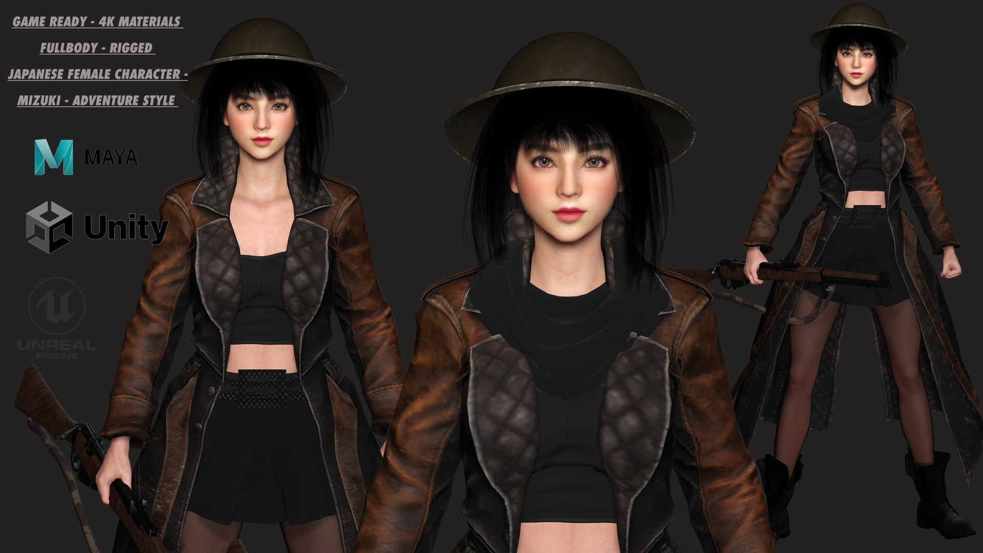 AAA 3D REALISTIC JAPANESE GIRL CHARACTER - MIZUKI THE ADVENTURER model ...