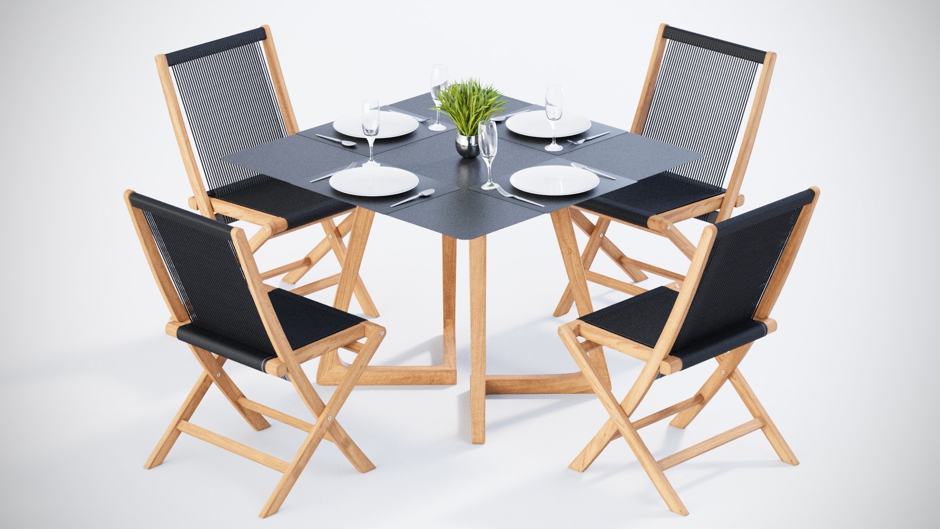 3D Dining Table With 4 Rope Chairs Model - TurboSquid 2156318