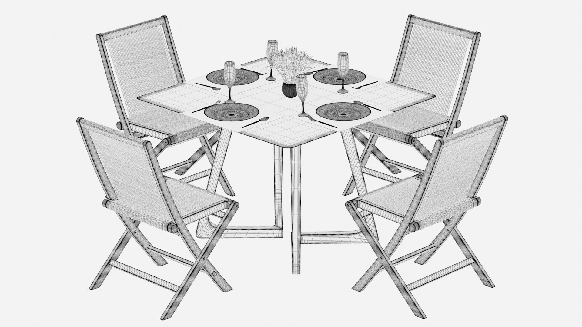 3D Dining Table With 4 Rope Chairs Model - TurboSquid 2156318