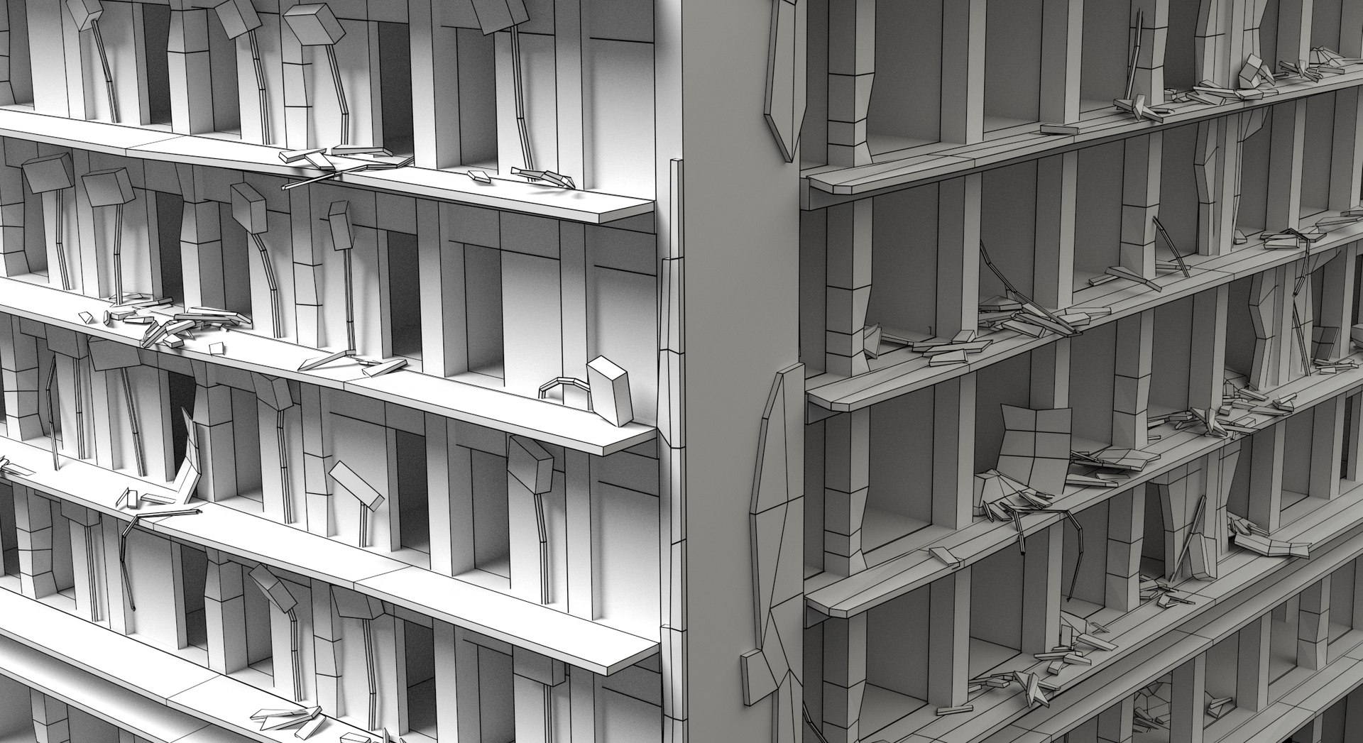damaged building set 3d 3ds
