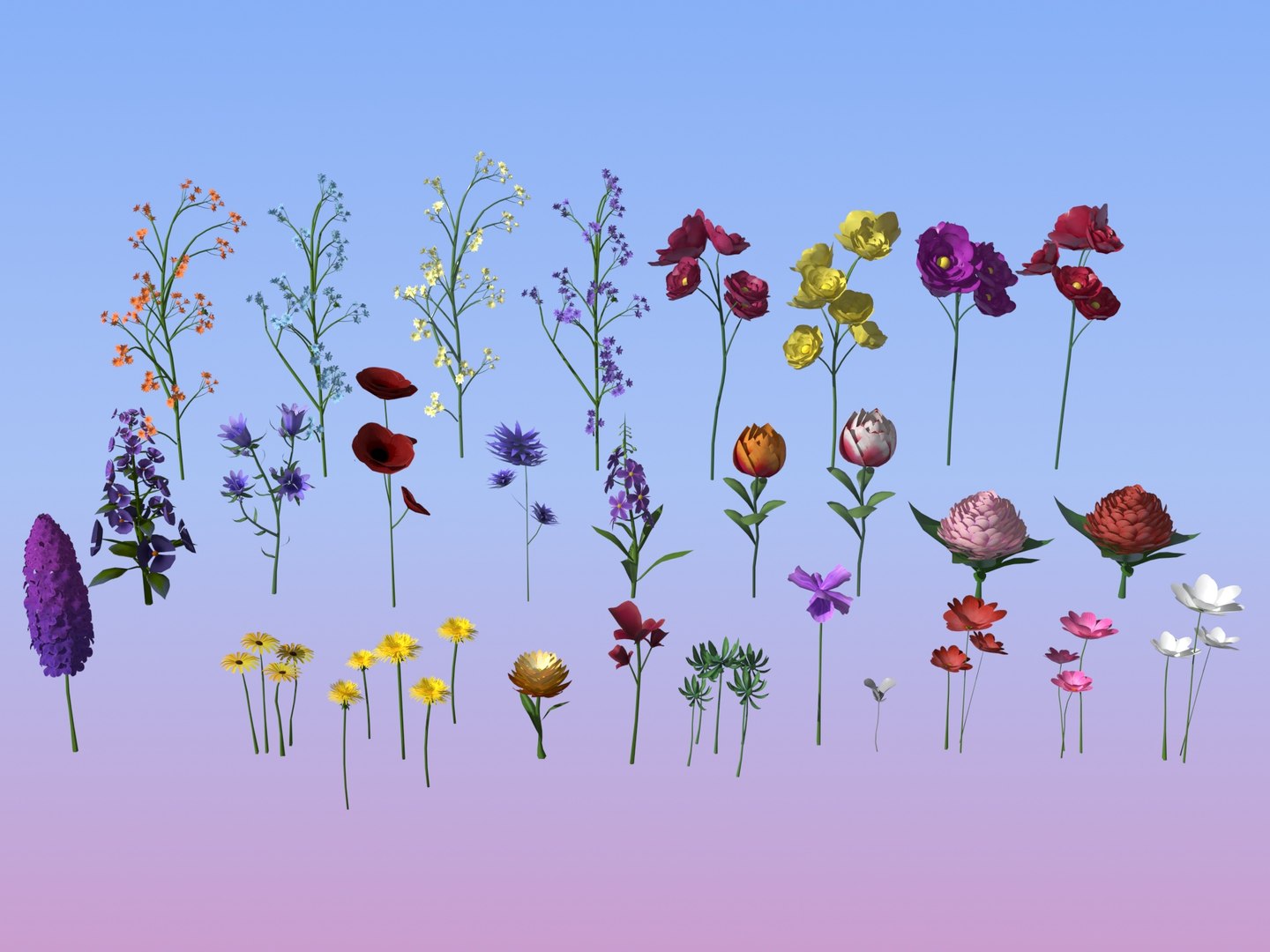 3D Plants Set Cartoon Flowers Bushes Grass - TurboSquid 2284006