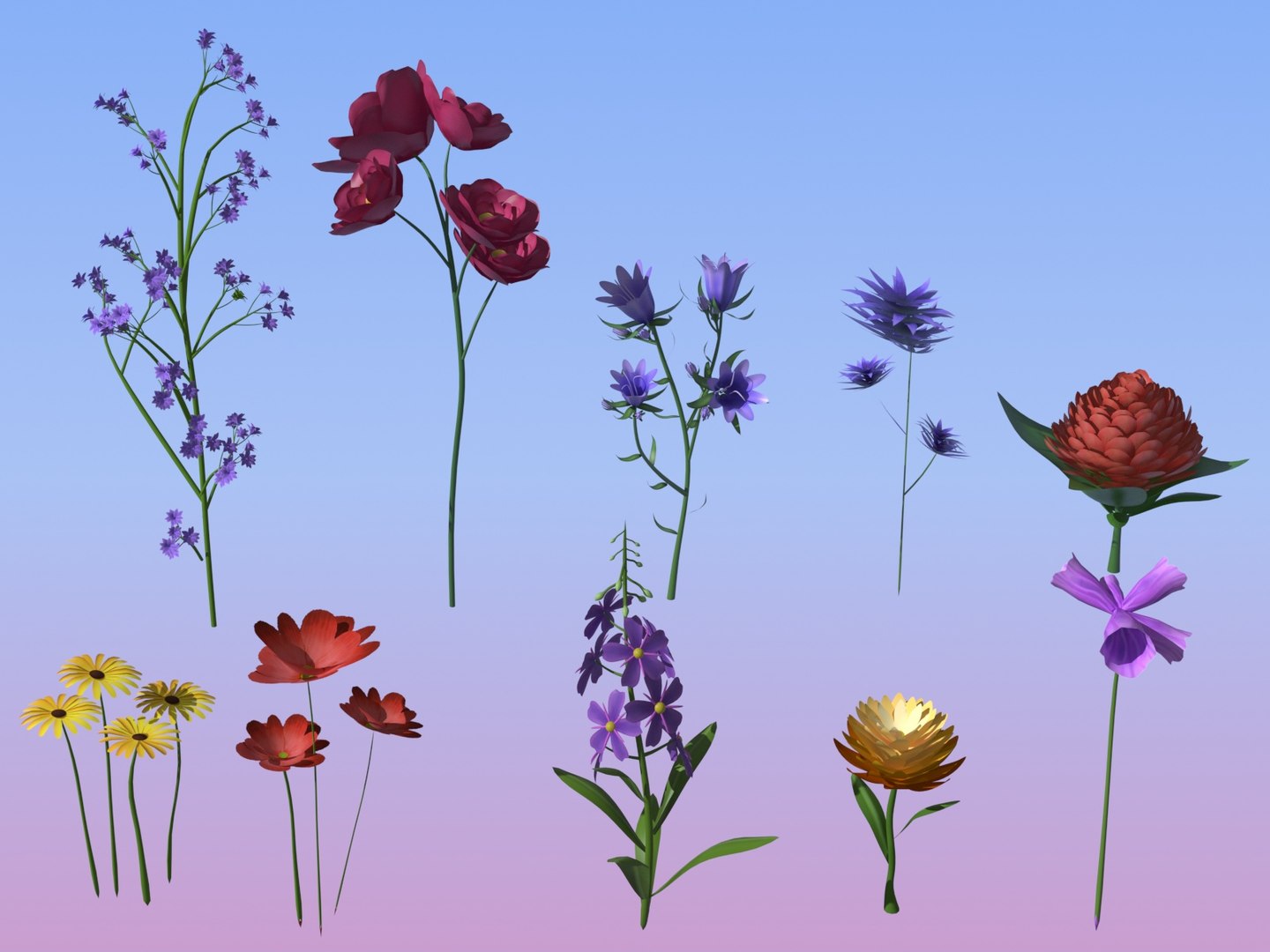 3D Plants Set Cartoon Flowers Bushes Grass - TurboSquid 2284006