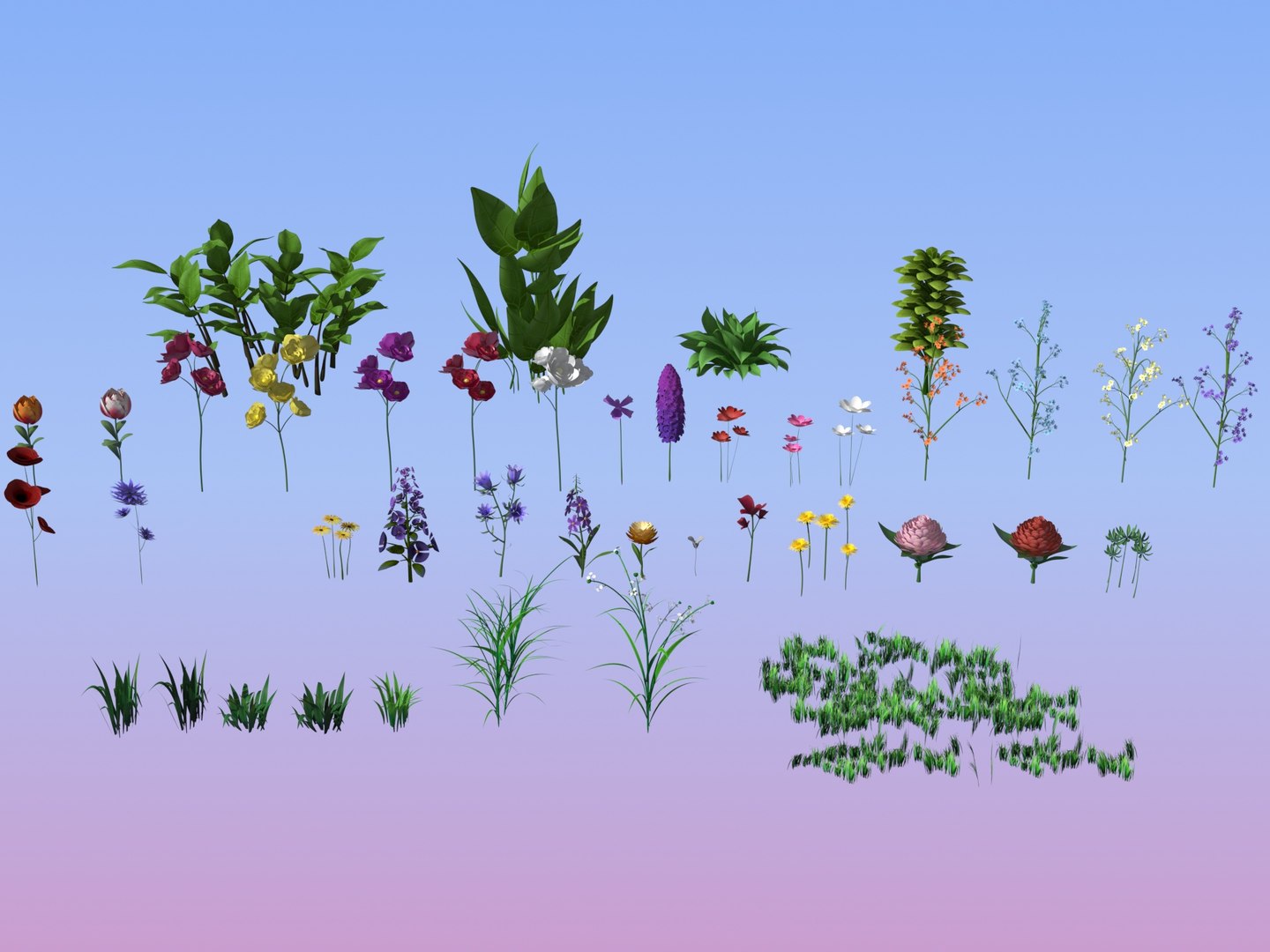3D Plants Set Cartoon Flowers Bushes Grass - TurboSquid 2284006