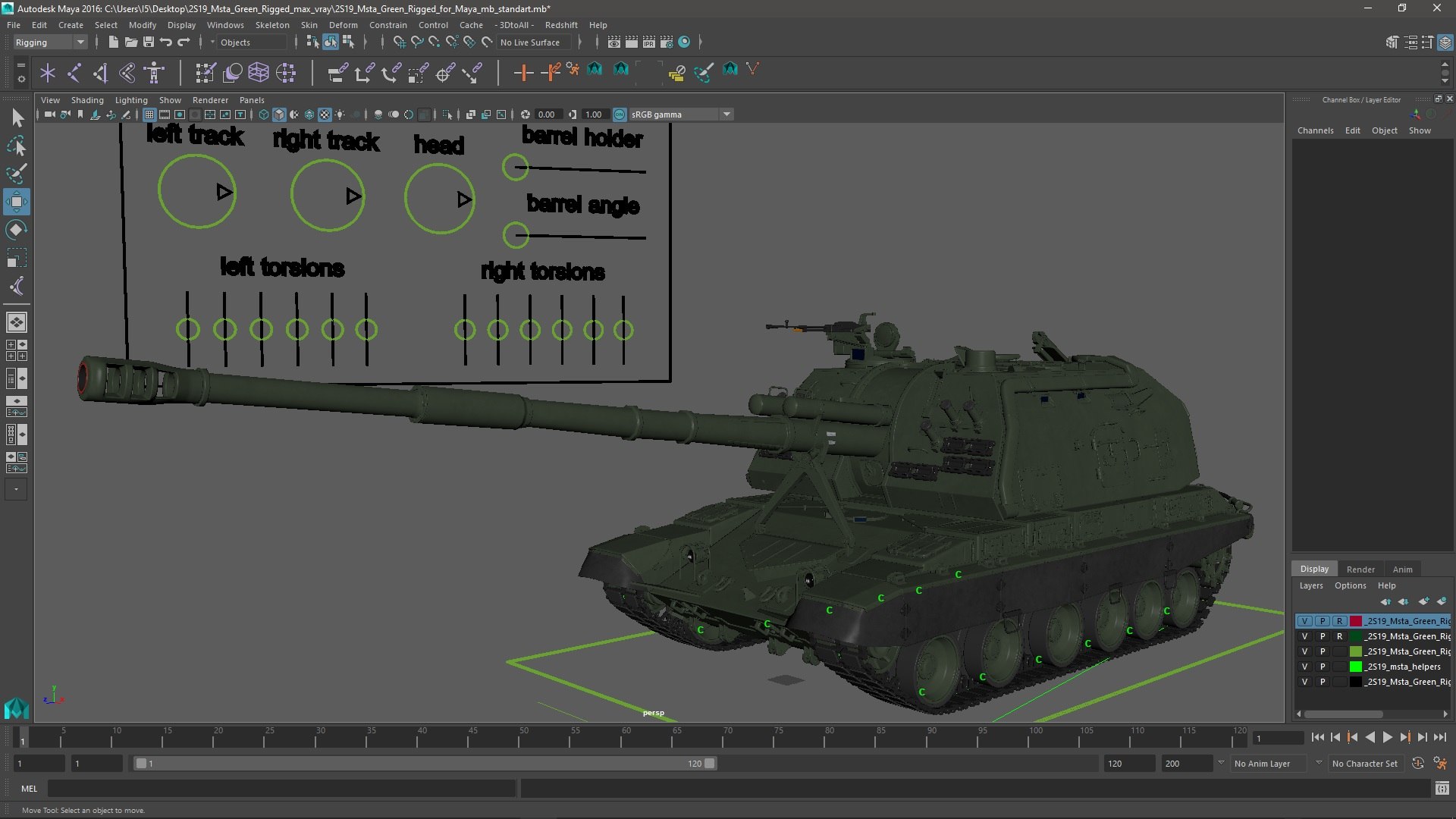 3D 2S19 Msta Green Rigged for Maya model - TurboSquid 2174307