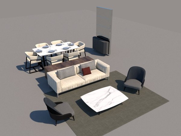 modelo 3d Salón de Revit con comedor - TurboSquid 1552976