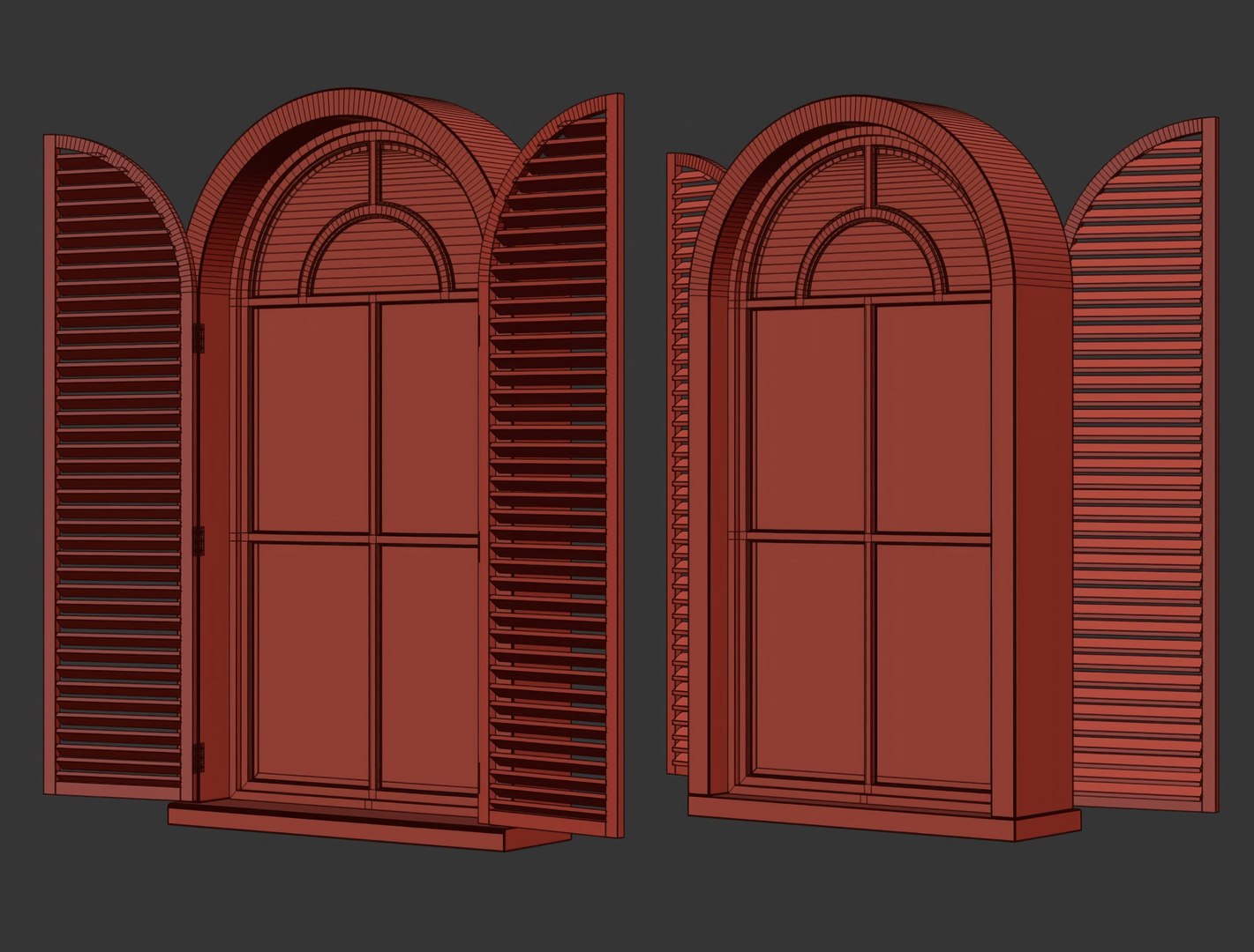 3D Model Wooden Arch Window With Shutters V6 - TurboSquid 2285027
