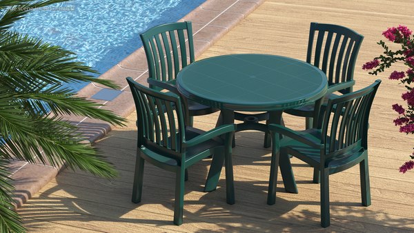 3D Green Plastic Table With Chairs - TurboSquid 1843174