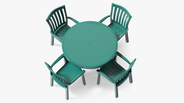 3D Green Plastic Table With Chairs - TurboSquid 1843174