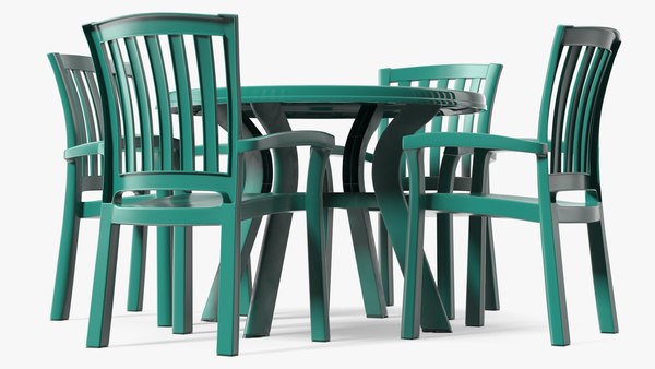 3D Green Plastic Table With Chairs - TurboSquid 1843174