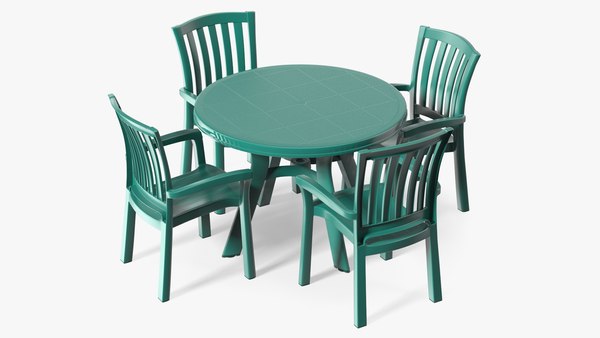 3D Green Plastic Table With Chairs - TurboSquid 1843174