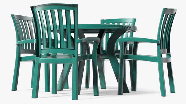 3D Green Plastic Table With Chairs - TurboSquid 1843174