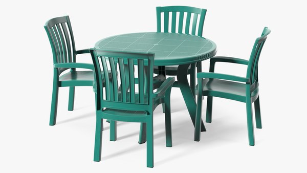3D Green Plastic Table With Chairs - TurboSquid 1843174
