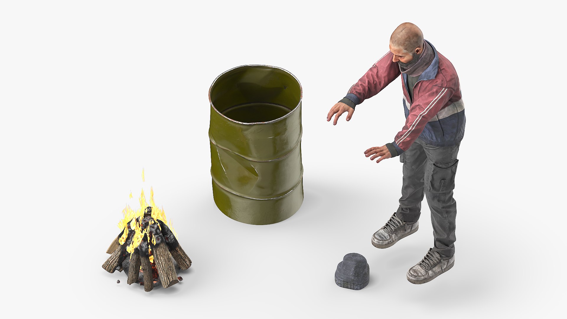 3D Model Homeless Man Warming Up At Barrel - TurboSquid 2329861