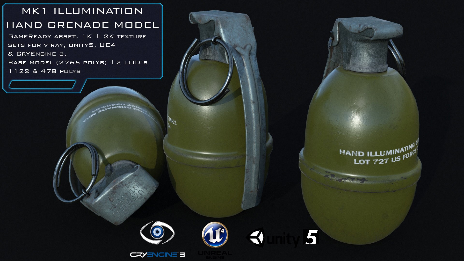 3D Model Mk1 Illumination Hand Grenade - TurboSquid 1369397