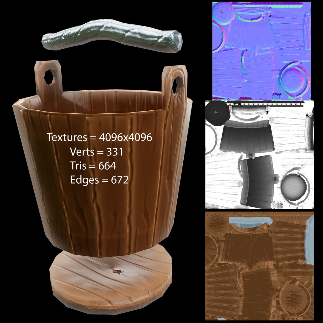 3D Old Wooden Bucket Low Poly For Game Ready Model - TurboSquid 1816562