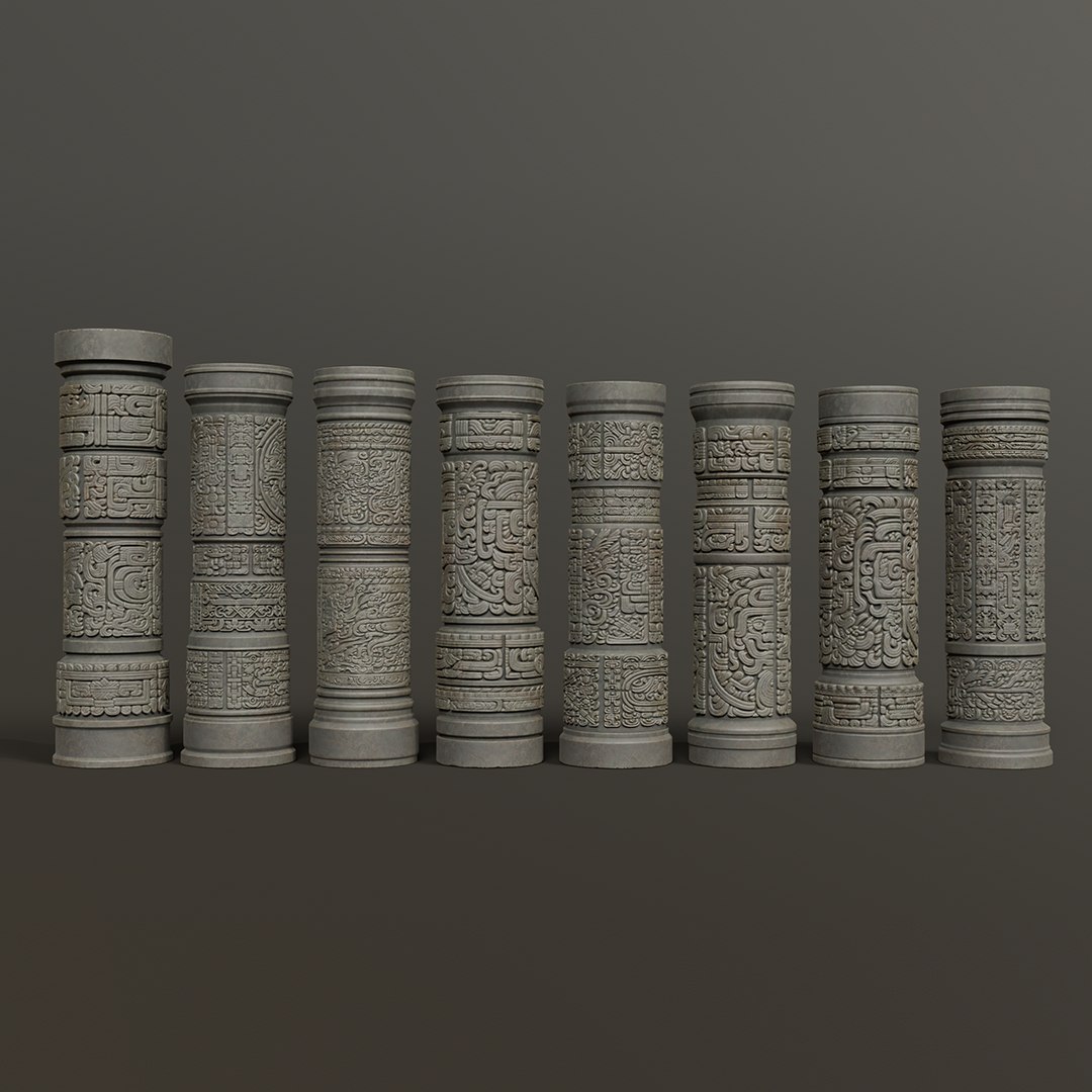 3D Low Poly PBR Black Mayan Temple Pillars Model - TurboSquid 2162319