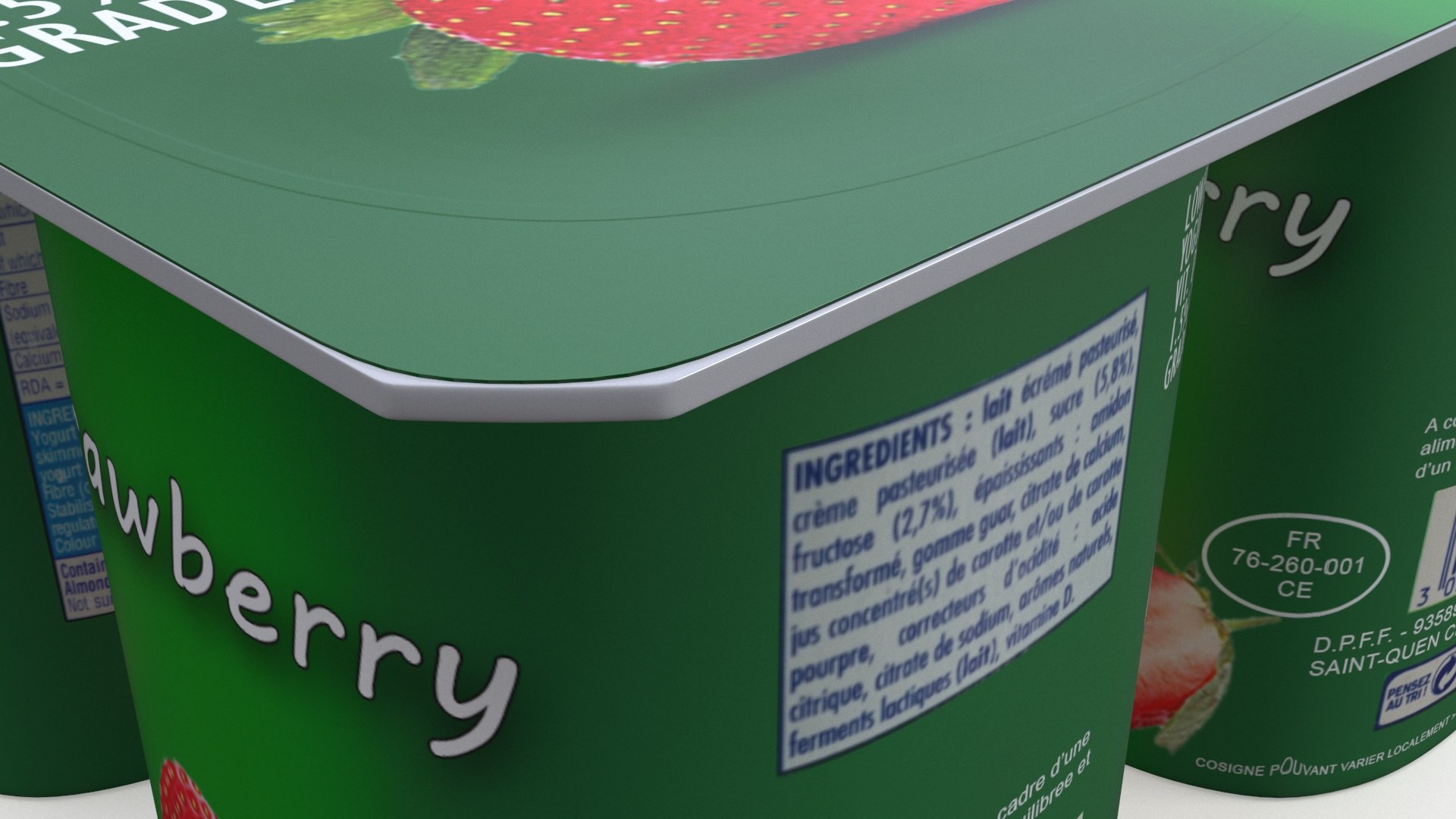 3D Yogurt Danone Activia Strawberry Pack 4 Pcs Model - TurboSquid 2280366