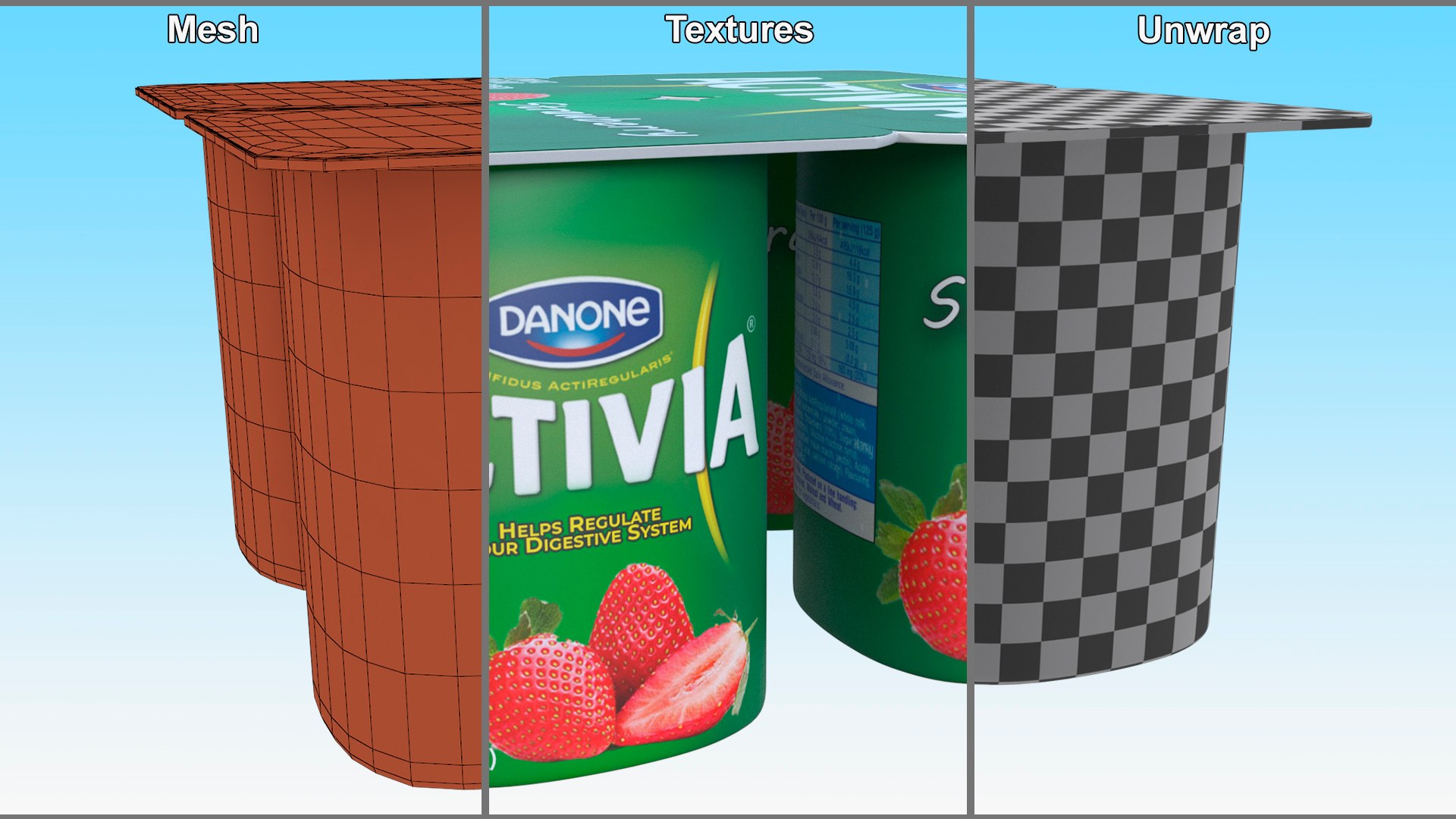 3D Yogurt Danone Activia Strawberry Pack 4 Pcs Model - TurboSquid 2280366