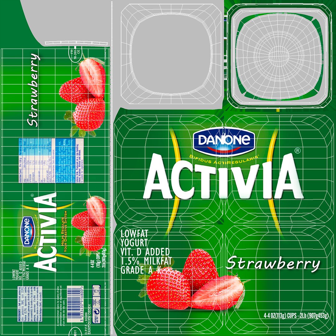 3D Yogurt Danone Activia Strawberry Pack 4 Pcs Model - TurboSquid 2280366