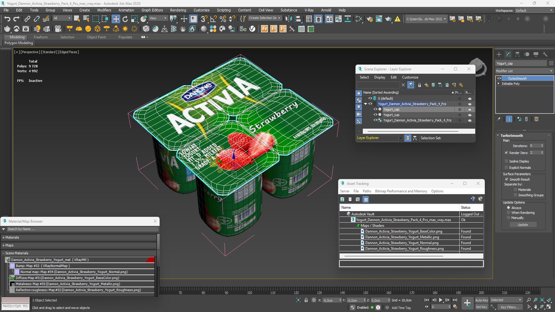 3D Yogurt Danone Activia Strawberry Pack 4 Pcs Model - TurboSquid 2280366