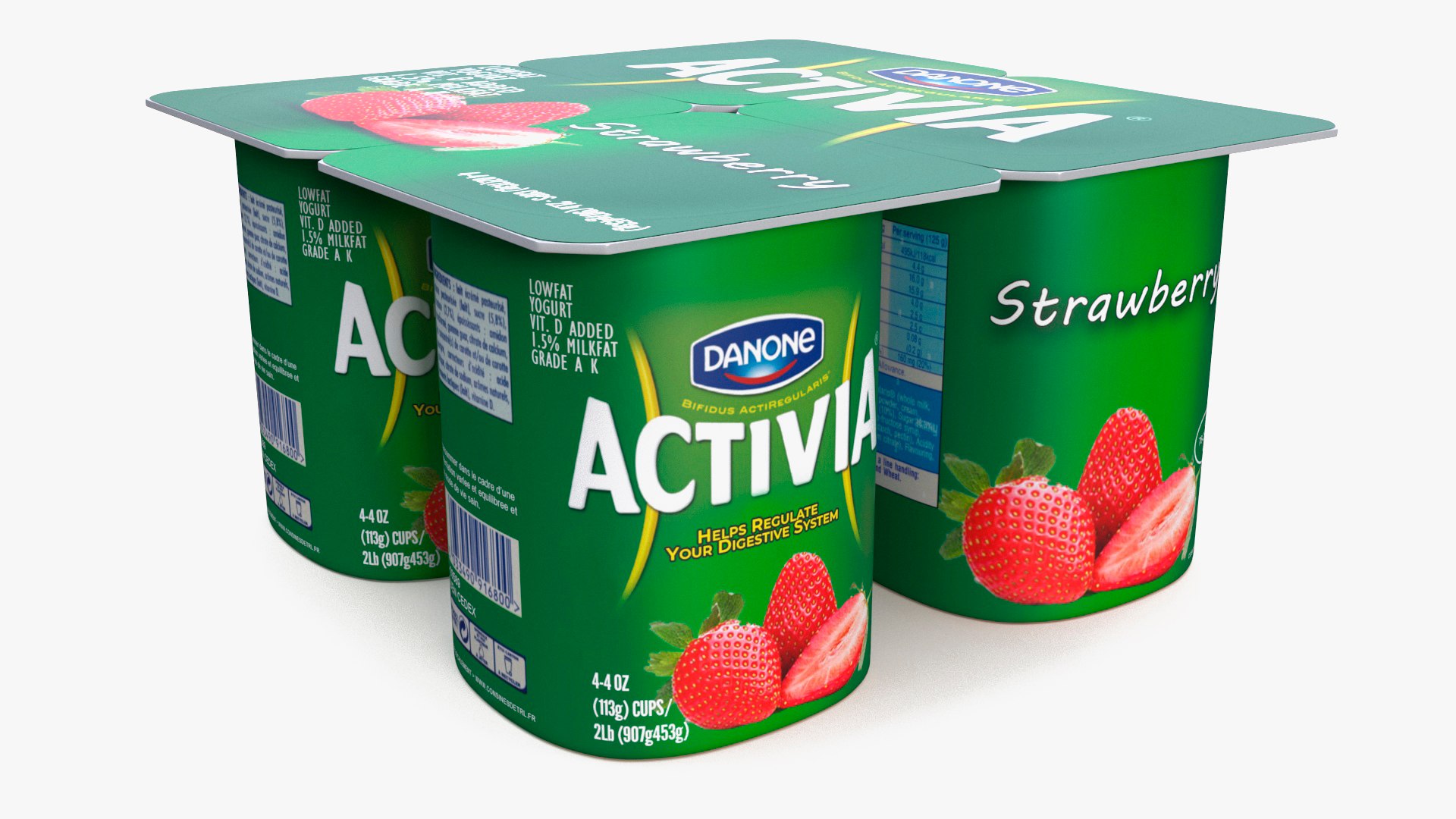 3D Yogurt Danone Activia Strawberry Pack 4 Pcs Model - TurboSquid 2280366