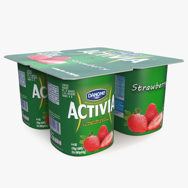 modelo 3d Yogur Danone Activia Fresa Pack 4 uds - TurboSquid 2280366