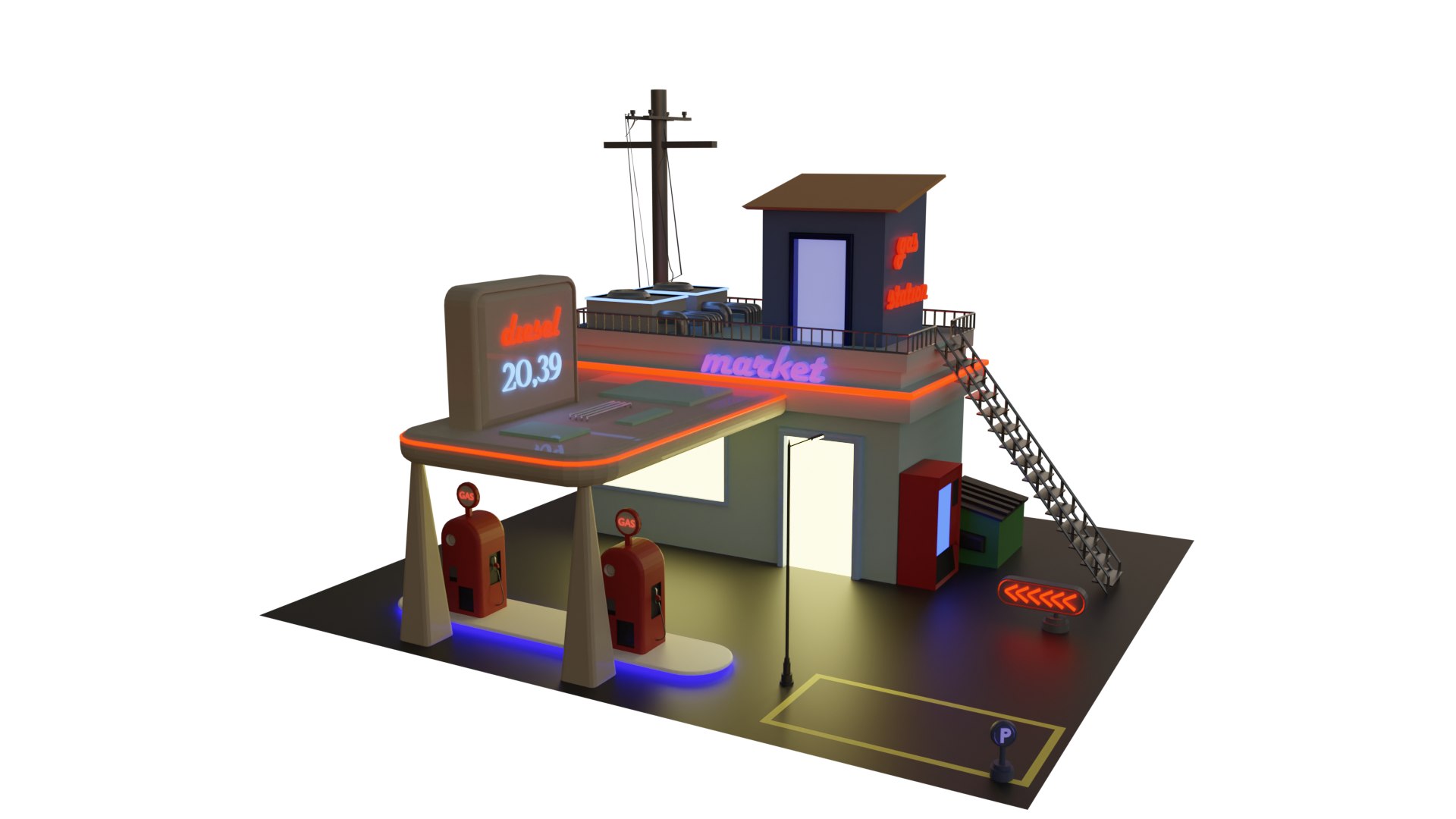 Low Poly Gas Station Scene 3D Model - TurboSquid 2046630