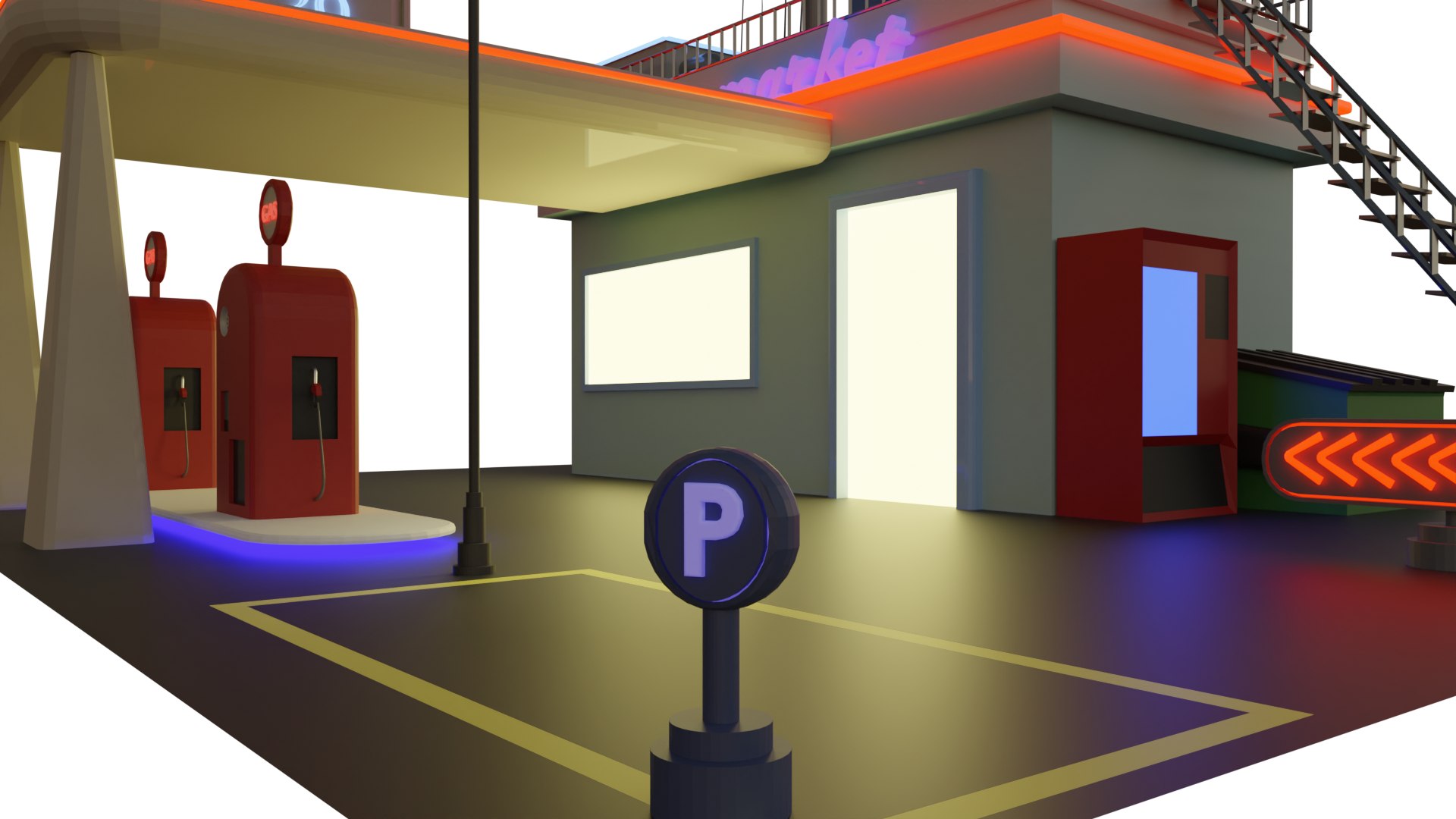 Low Poly Gas Station Scene 3D Model - TurboSquid 2046630